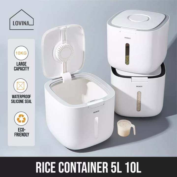 10kg ECOCO Rice Storage Container Rice Box Insect Moisture Proof Sealed ...