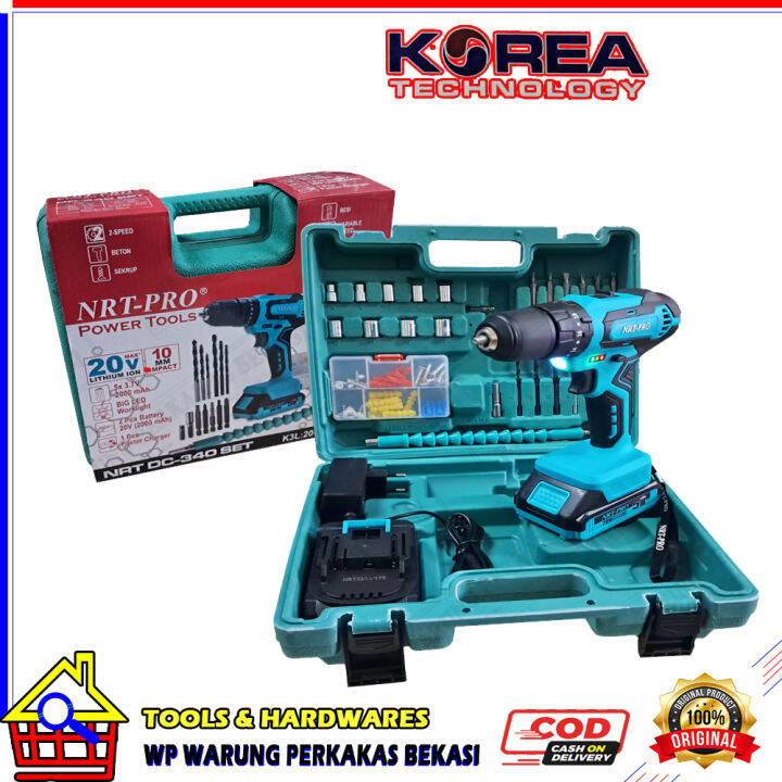 NRT-PRO Korea Technology 20V Cordless Impact Drill NRT DC-340 SET Mesin ...