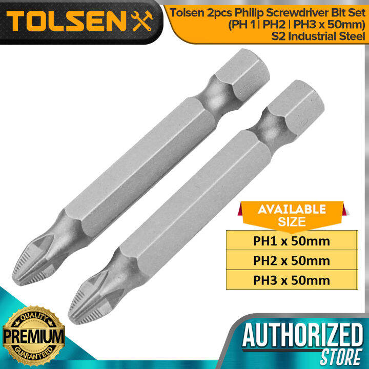 Tolsen 2pcs Philip Screwdriver Bit Set (PH 1 | PH2 | PH3 x 50mm) S2 ...