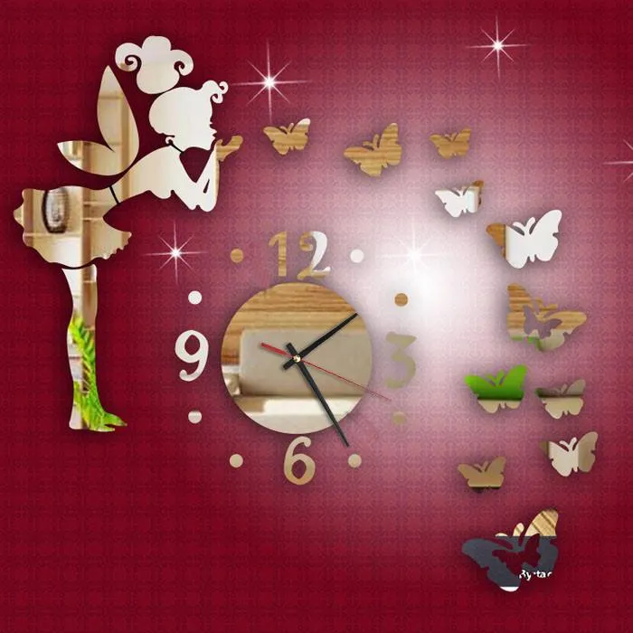 RUIDI SHOP สไตล์โมเดิร์น True ที่ถอดออกได้นาฬิกาผีเสื้อ Fairy DIY สติ๊กเกอร์ติดกระจกนาฬิกาแขวน ...