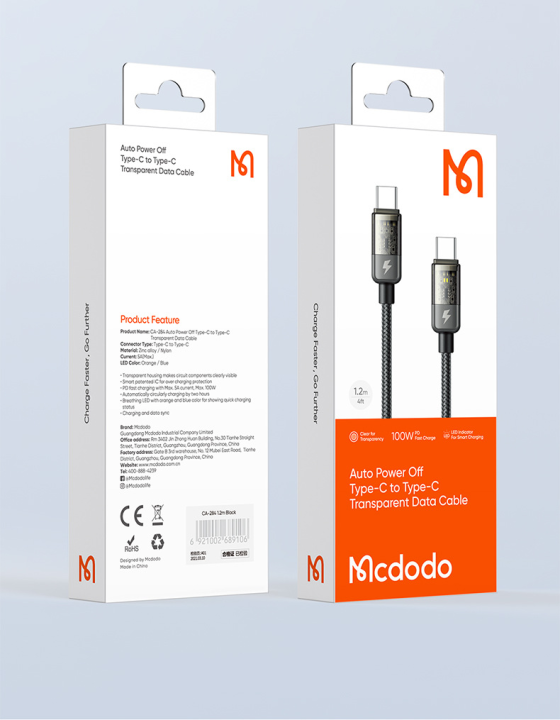 MCDODO CA-2840 100W Auto Power Off 5A PD USB Data Cable Type C To Type C Super Fast Quick ...