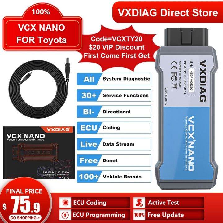 VXDIAG VCX NANO For Toyota ECU Coding Programming OBD2 Car Diagnostic ...