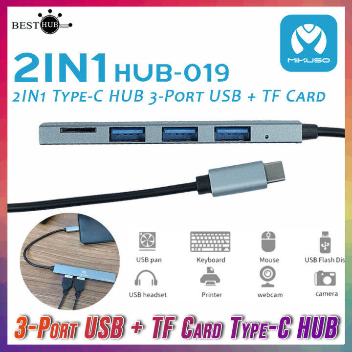 MIKUSO HUB-019 Type-C USB HUB 3-Ports 2.0 Usb Hub TF Card Slot Expansion Computer Charging ...