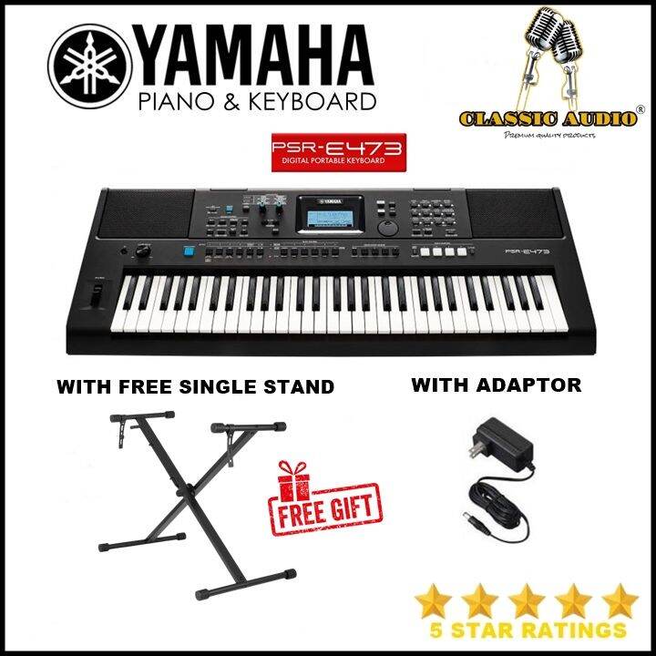 Yamaha PSR E473 61-Keys With Free Portable Keyboard Stand Super Heavy Duty and Super Reliable ...