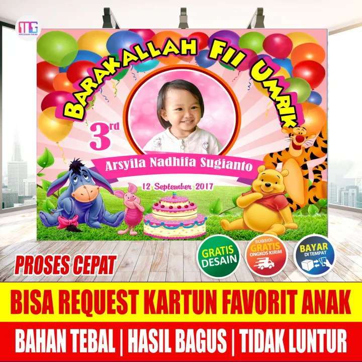 Cetak Spanduk Banner Backdrop Ulang Tahun Ultah Anak winiie the pouh ...