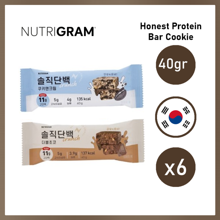 NUTRIGRAM Honest Protein Bar Cookies & Cream 40gr x 6pcs / Honest Protein Bar Double Choco 40gr ...