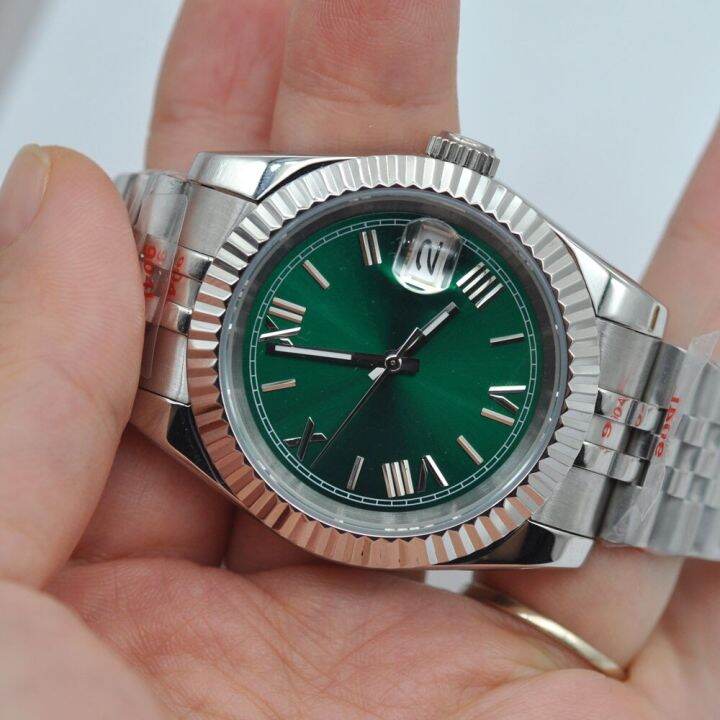 ⌚Silver Blue Dial Men Watch Sapphire Crystal Fluted Bezel Automatic ...