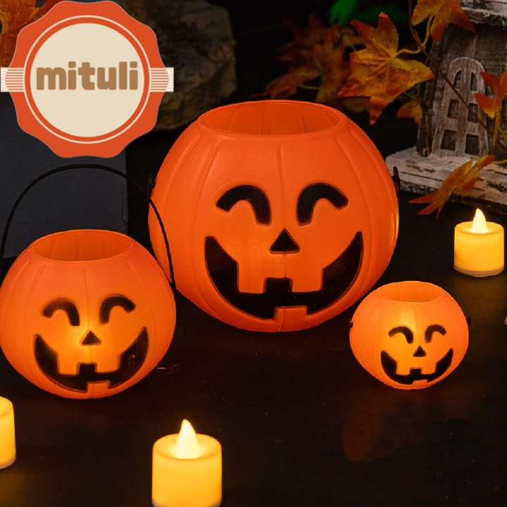 MITULI 2 ชิ้น น่ารัก พร้อมที่จับ แบบพกพา DIY ที่ใส่ขนม ถังฟักทอง โคมไฟ ...