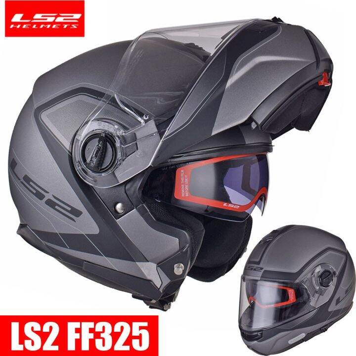 Genuine LS2 STROBE FF325 Flip Up Modular Motorcycle Helmet Dual Lens ...