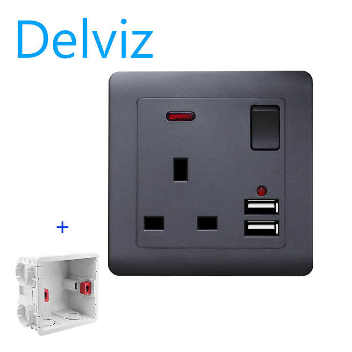 Delviz UK Wall Mounted 13A Power Outlet. Socket three-hole double USB ...