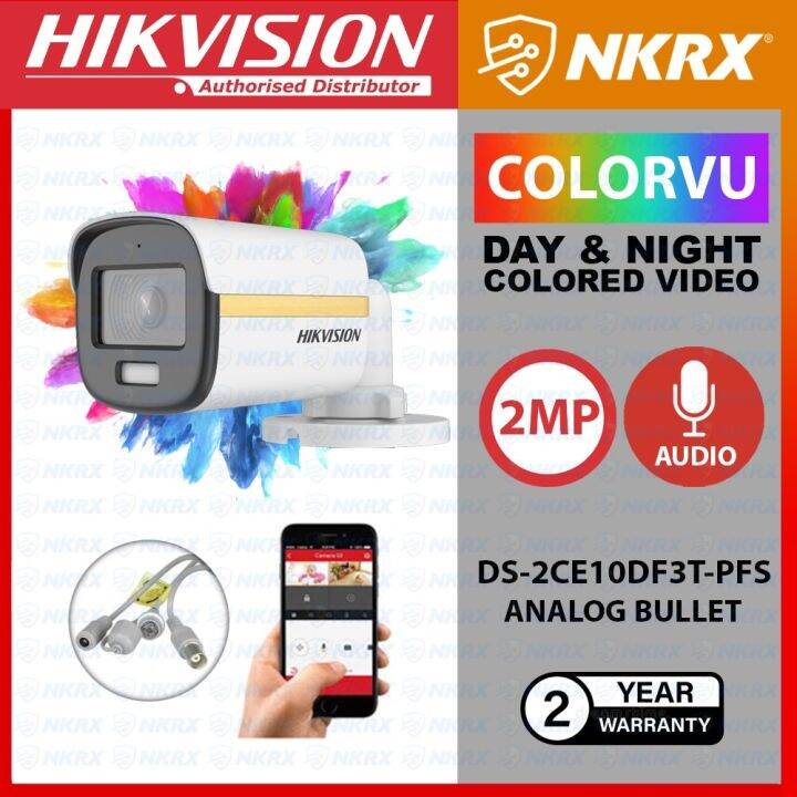 HIKVISION 2MP Colorvu DS-2CE10DF3T-PFS 24/7 Colored Fixed CCTV Camera w ...