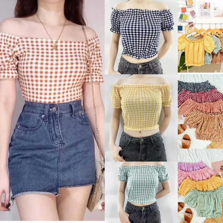 off shoulder puff sleeves Ruffle garter tops Korean Fashion Women Crop ...