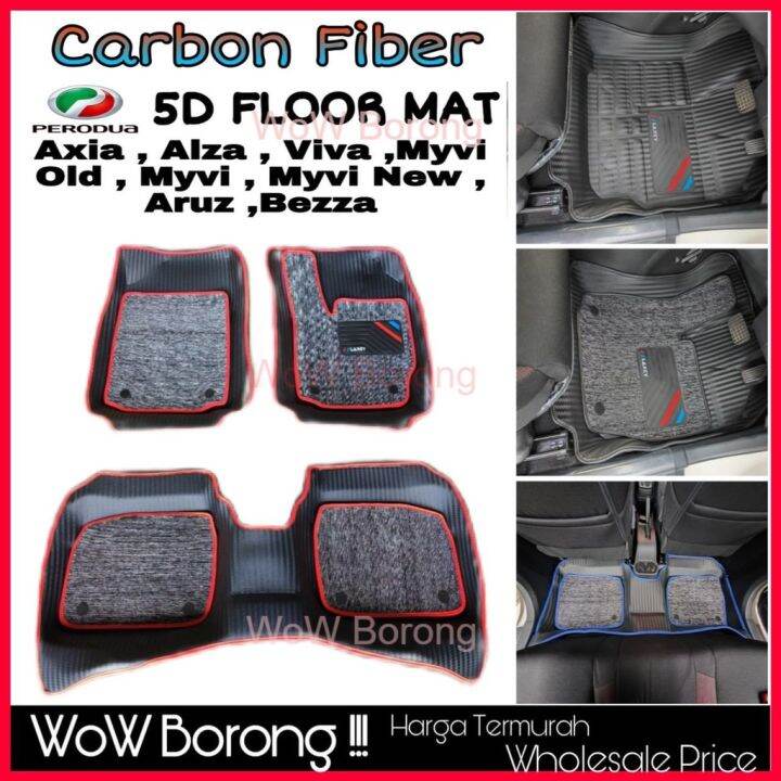 (NEW) 5D Carbon Carpet Karpet Car Mats Perodua Myvi Alza Axia Bezza ...