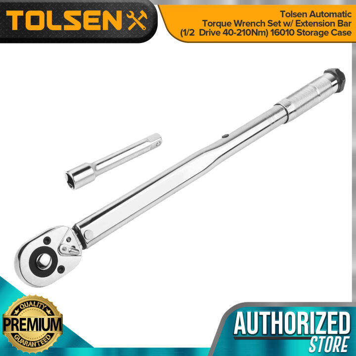 Tolsen Automatic Torque Wrench Set w/ Extension Bar (1/2 Drive 40-210Nm) 16010 Storage Case ...
