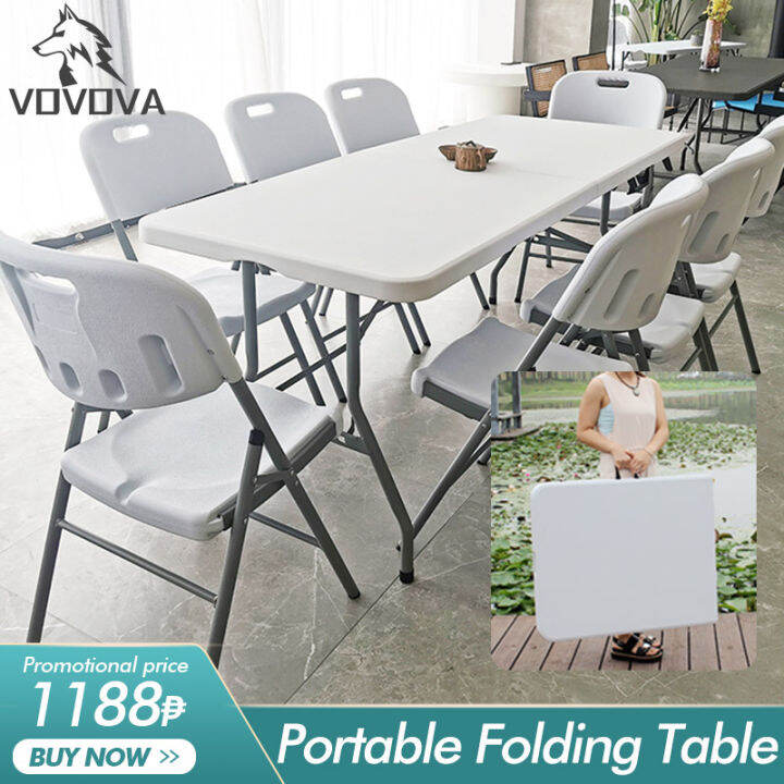VOVOVA Dining Table Foldable Table 6ft 4ft Folding Half Table Outdoor ...