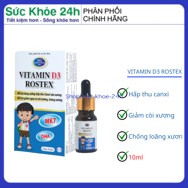 Vitamin D3 Rostex hỗ trợ tăng cường hấp thu Canxi vào xương, hỗ trợ ...