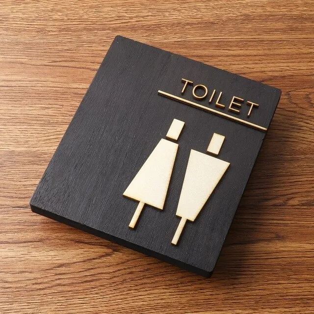 Wooden Signage Toilet Sign Retro Door Sticker Reminder Signs Household ...