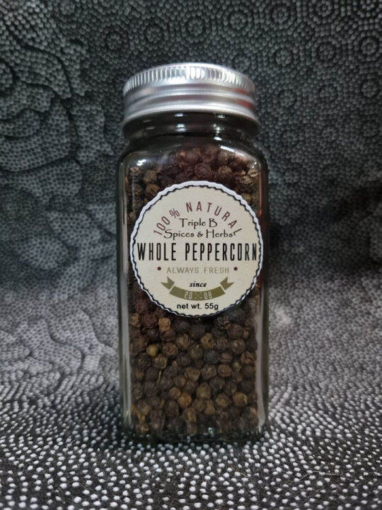 Whole Black Peppercorn IN A BOTTLE 55 grams ( Imported from India ...