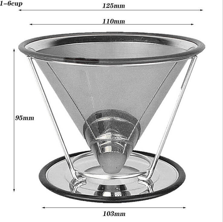 Stainless Steel V60 Coffee Filter Double Layer Filter Paper Funnel Drip ...