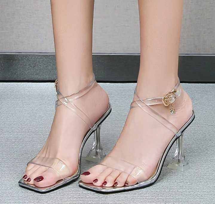heels hak kaca runcing jelly bening model terkini/sandal heels hak kaca ...
