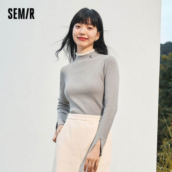 Semir เสื้อถักผู้หญิงสั้นบาง Bottoming เสื้อกันหนาวอารมณ์2022ฤดูหนาวใหม่คอวีเสื้อสวมหัวสตรีอเนก ...