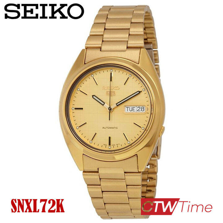 Seiko 5 Automatic นาฬิกาข้อมือผู้ชาย สแตนเลสแท้ รุ่น SNXL72K (สีทอง ...