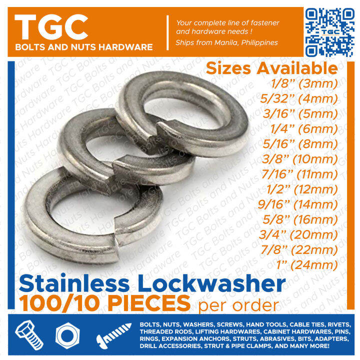 TGC 100/10PCS 1/8~1 inch or M3~M24 Stainless Lockwasher | SUS Lock Washer | Spring Washer | SS ...