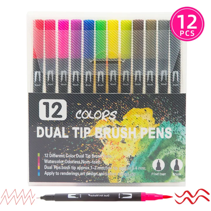 120 Colors Dual Tip Brush Pens Art Markers Set Brush and Fine Tips ...