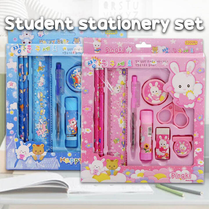 Students 9-Piece Pencil Set Rubber Ruler Pencil Sharpener Solid Plastic ...