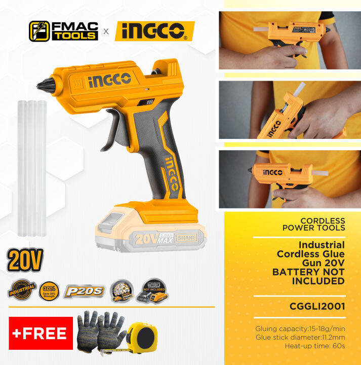 INGCO Industrial Lithium-Ion Cordless Glue Gun 20V NO BATTERY CGGLI2001 ...