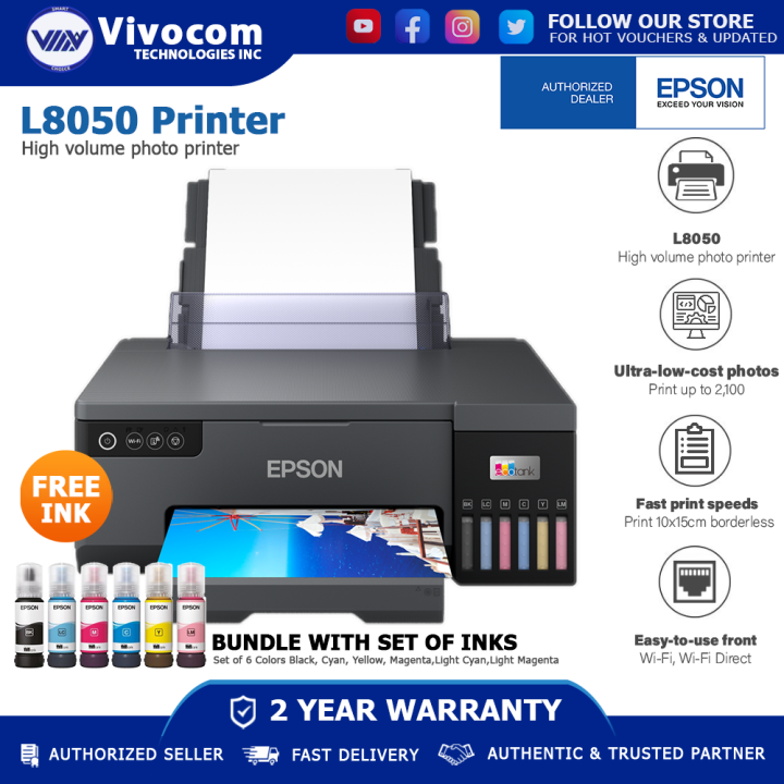 Epson EcoTank L8050 High volume photo printer Fast and feature-rich, this 6-colour A4 photo ...