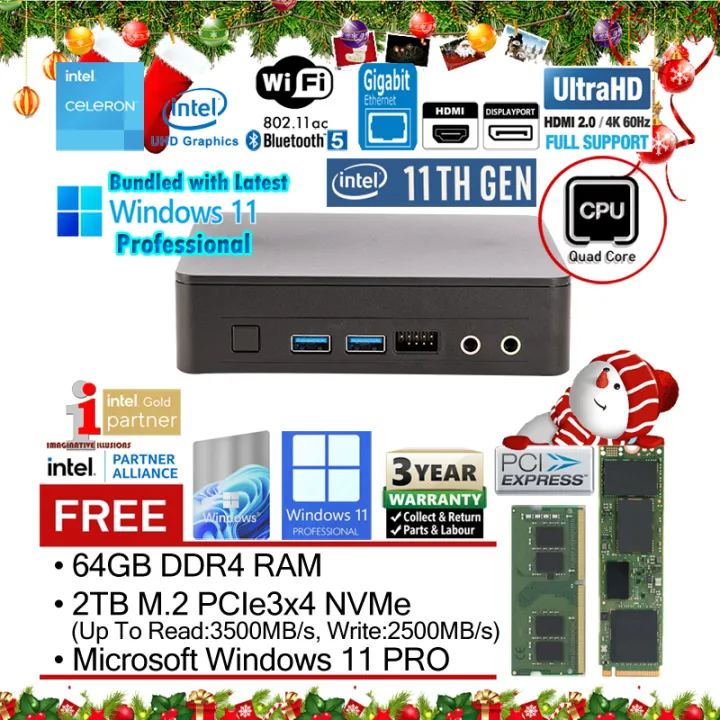 Intel NUC11ATKC4/64/2048M2W11P L10 Celeron 2.0GHz~2.9GHz Quad-Core Mini ...