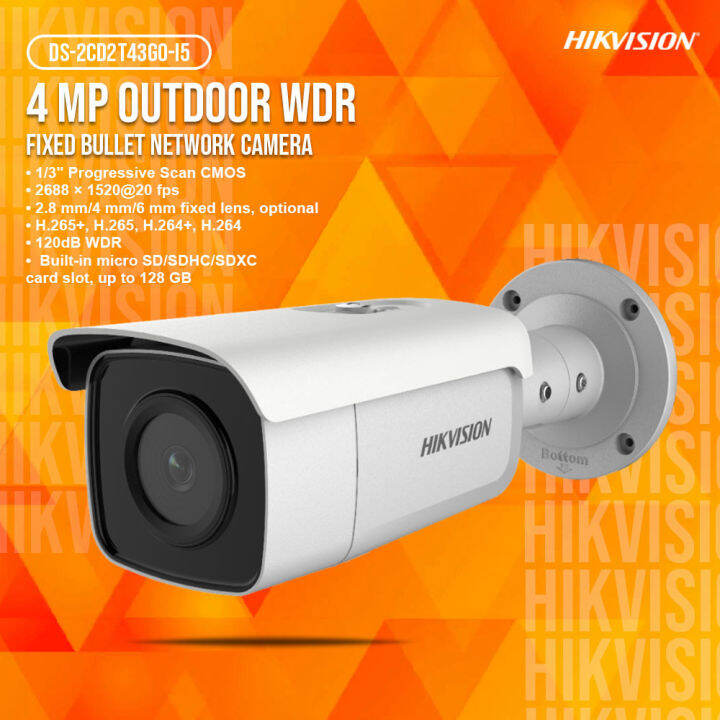Hikvision DS-2CD2T43G0-I5 4 MP Outdoor WDR Fixed Bullet Network Camera | Hikvision | DS ...
