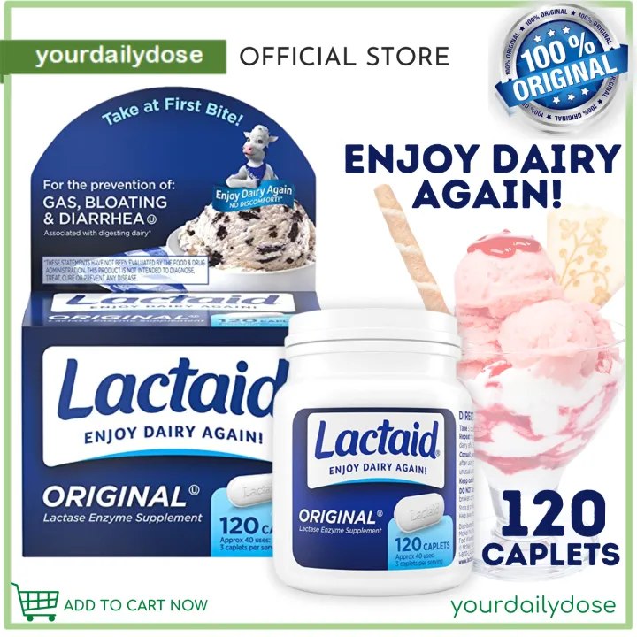 Lactaid Original Strength 120 Caplets Lactose Intolerance Relief ...