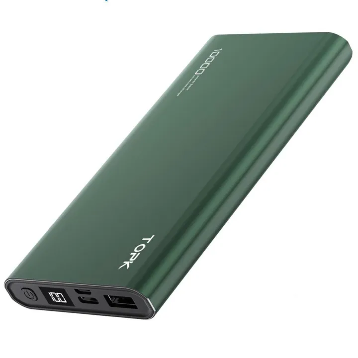 TOPK I1006 10W 10000mah Aluminum Alloy Dual Input Micro USB Type-C LED ...