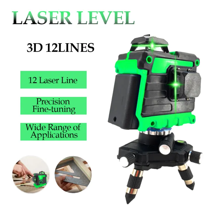 BC 12 Lines 3D Laser Level Self-Leveling 360 Horizontal and Vertical ...