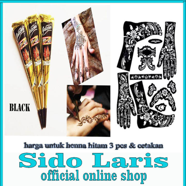 Paket Henna Tangan Hitam 3 Cone + Cetakan Henna 1 Lembar - Hena Tangan ...