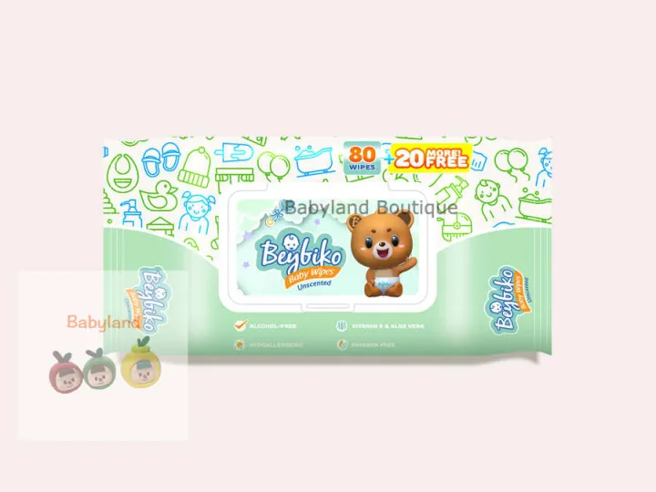 Beybiko Baby Wipes Unscented 80 sheets + 20 sheets free X 1 Pack ...