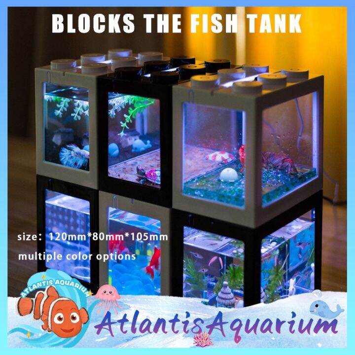 【Free LED Lights】Mini Aquarium Building Blocks USB Lighted Fish Tanks ...