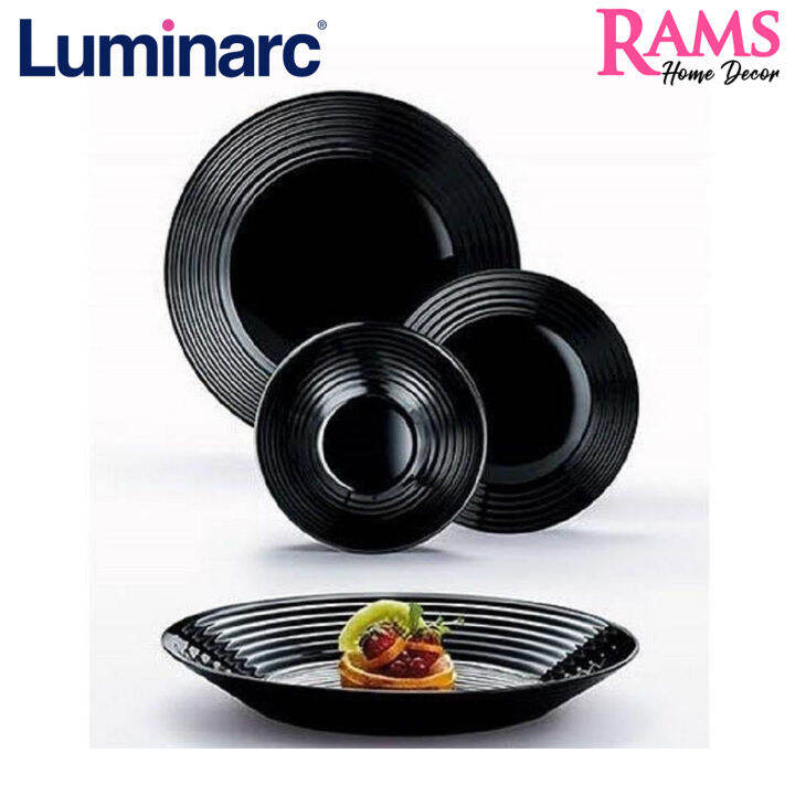 Luminarc 18 / 19 Pcs Tempered Glass Harena Dinner Set - Black / White ...