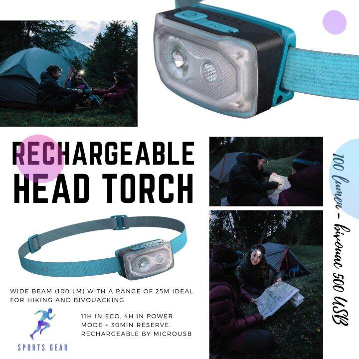 FORCLAZ ไฟฉาย ไฟฉายคาดศีรษะ ชาร์จไฟได้ด้วย USB ความสว่าง 100 ลูเมนรุ่น ...