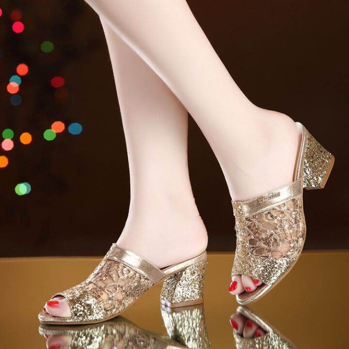 2 Inch Heels Sandals for Women Glitter Korean Fashion Sandal for Lady ...
