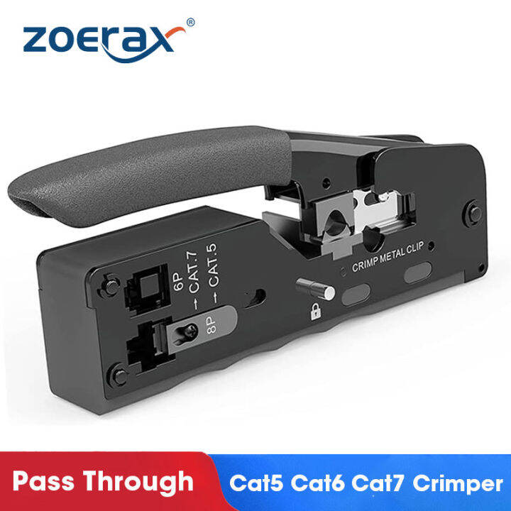 ZoeRax RJ45 Crimp Tool Pass Through Connectors Crimper Cutter Stripper ...