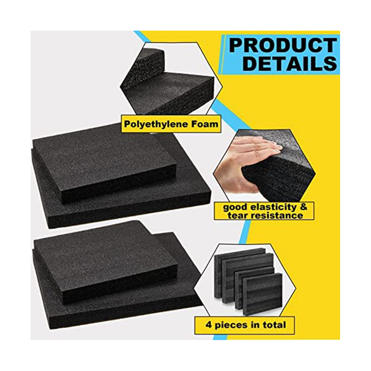 4 Pcs Customizable Polyethylene Black Foam Packing Foam Inserts Black ...