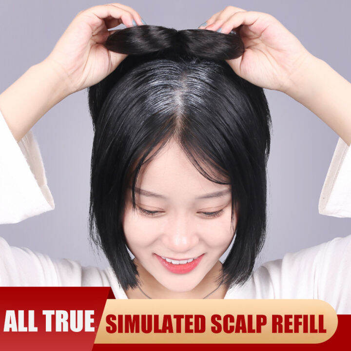 100% Real Human Hair Wigs Invisible Clip-on Fake wig for Women Natural ...