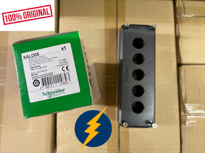 Schneider XALD05 Harmony XALD, XALK, Empty enclosure, plastic, dark grey lid, for push button ...