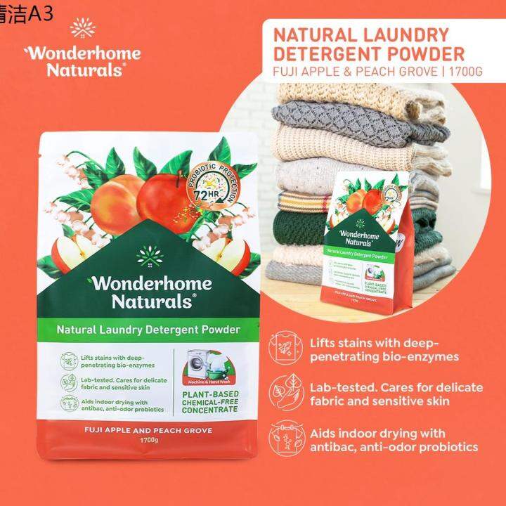 Wonderhome Natural Laundry Detergent Powder Eco Pouch 1.7 KG Fuji Apple ...