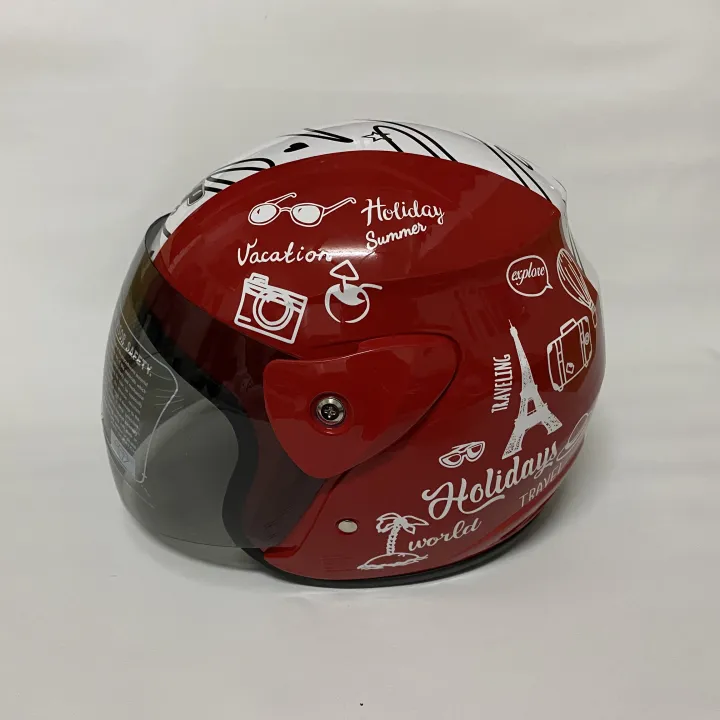 Helm Evo Traveling Merah Glossy Half Face Helmet Nouvo Helem SNI Dewasa ...