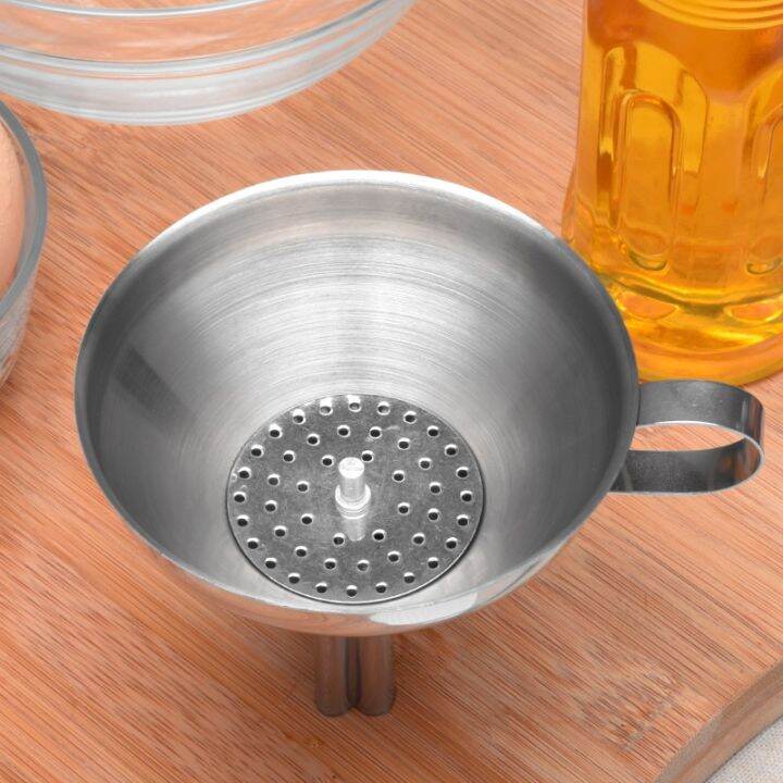 1x Multipurpose Stainless Steel Funnel With Stainer Kitchen Oil Funnel ...