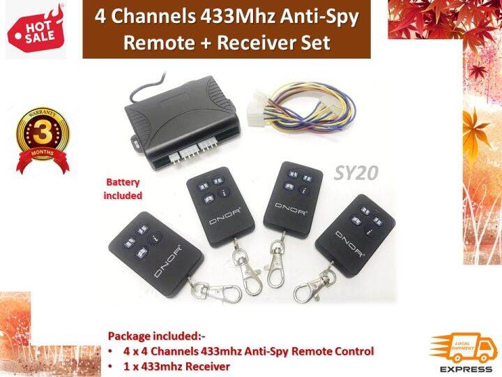 433mhz 4 Channels Anti-Spy Autogate Remote Control Set - 4 Remotes + 1 ...